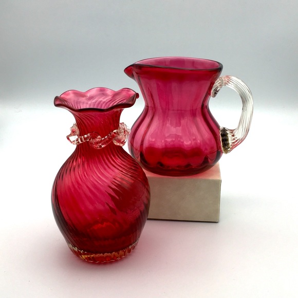Pilgrim | Accents | Vintage Pilgrim Cranberry Glass Vase And Pitcher ...
